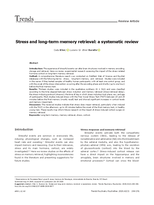 Stressed Memories: Impact of Acute Stress on Memory Formation (J ...