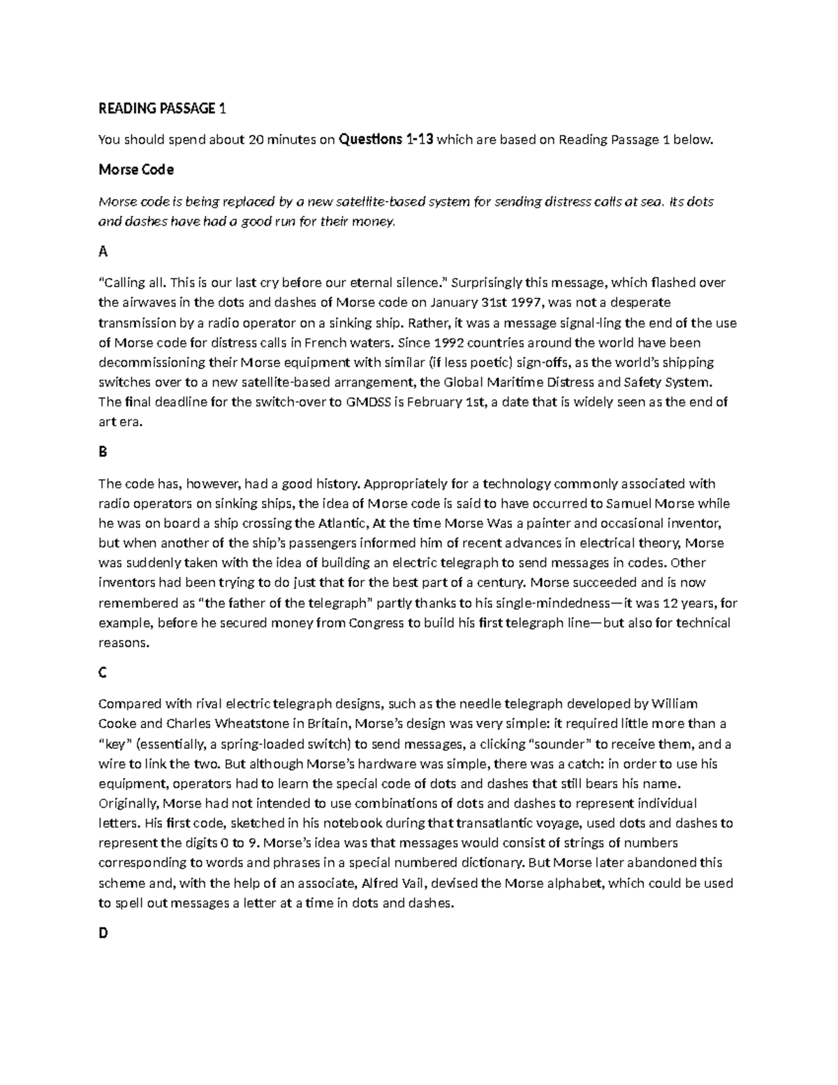 Morse Code and Laughter: Insights from READING PASSAGE 1 & 2 - Studocu