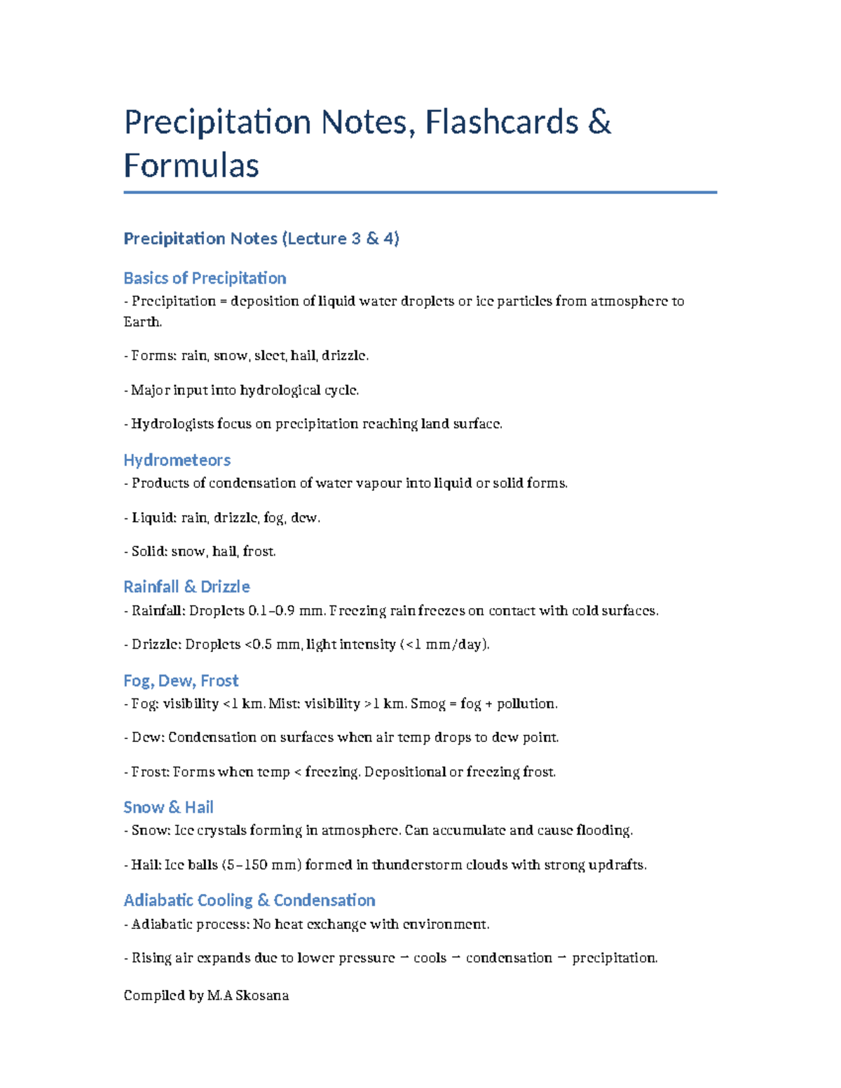 Precipitation Notes & Flashcards (Lecture 3 & 4) on Hydrometeors - Studocu