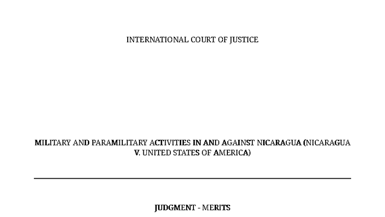 ICJ Judgment on Nicaragua v. United States: Military & Paramilitary ...