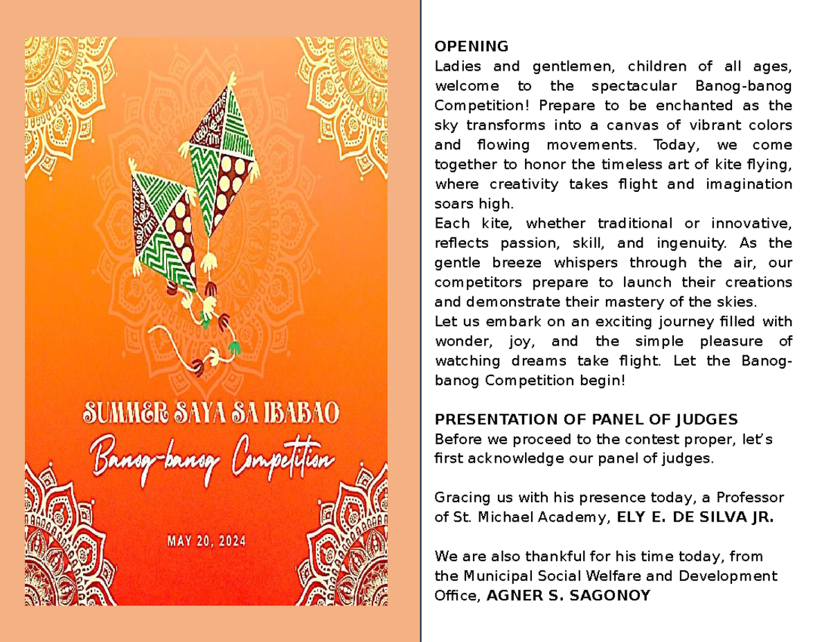 Banog-Banog Festival 2023 - Kite Flying Competition Script - Studocu