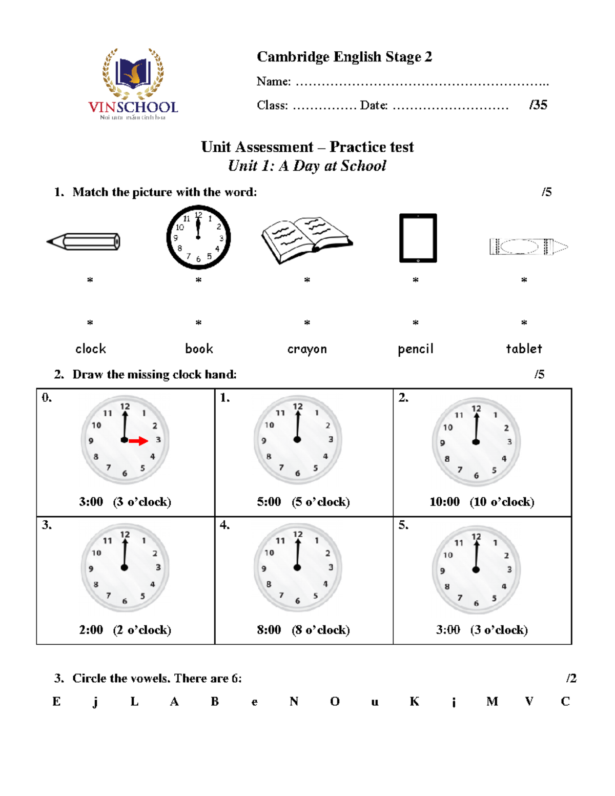 Unit 1 ESL Practice test - Unit Assessment – Practice test Unit 1: A ...