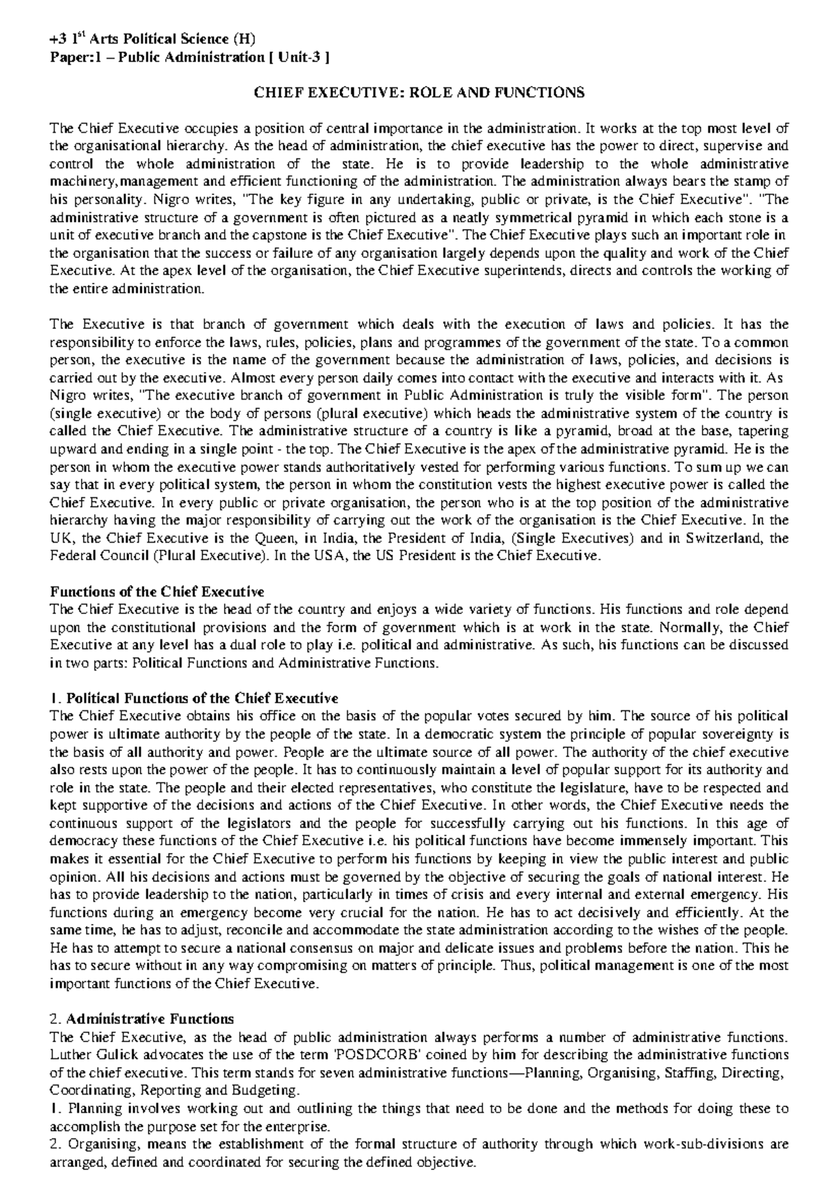 **Political Science (H) - Public Administration: Chief Executive ...