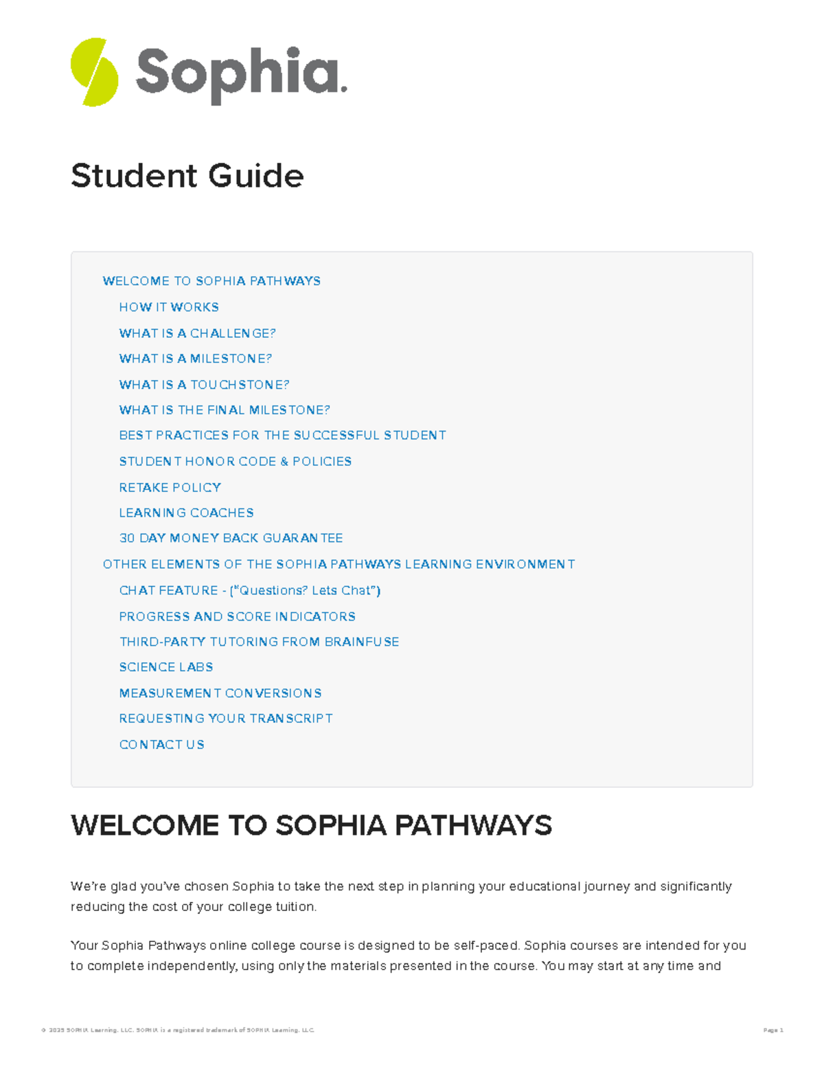 Sophia Pathways Student Guide: Navigating Challenges, Milestones & Policies - Studocu