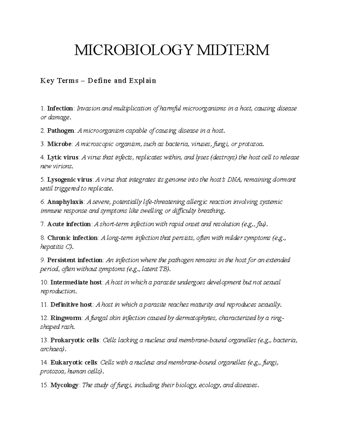 MICROBIOLOGY MIDTERM Study Guide: Key Terms & Concepts - Studocu