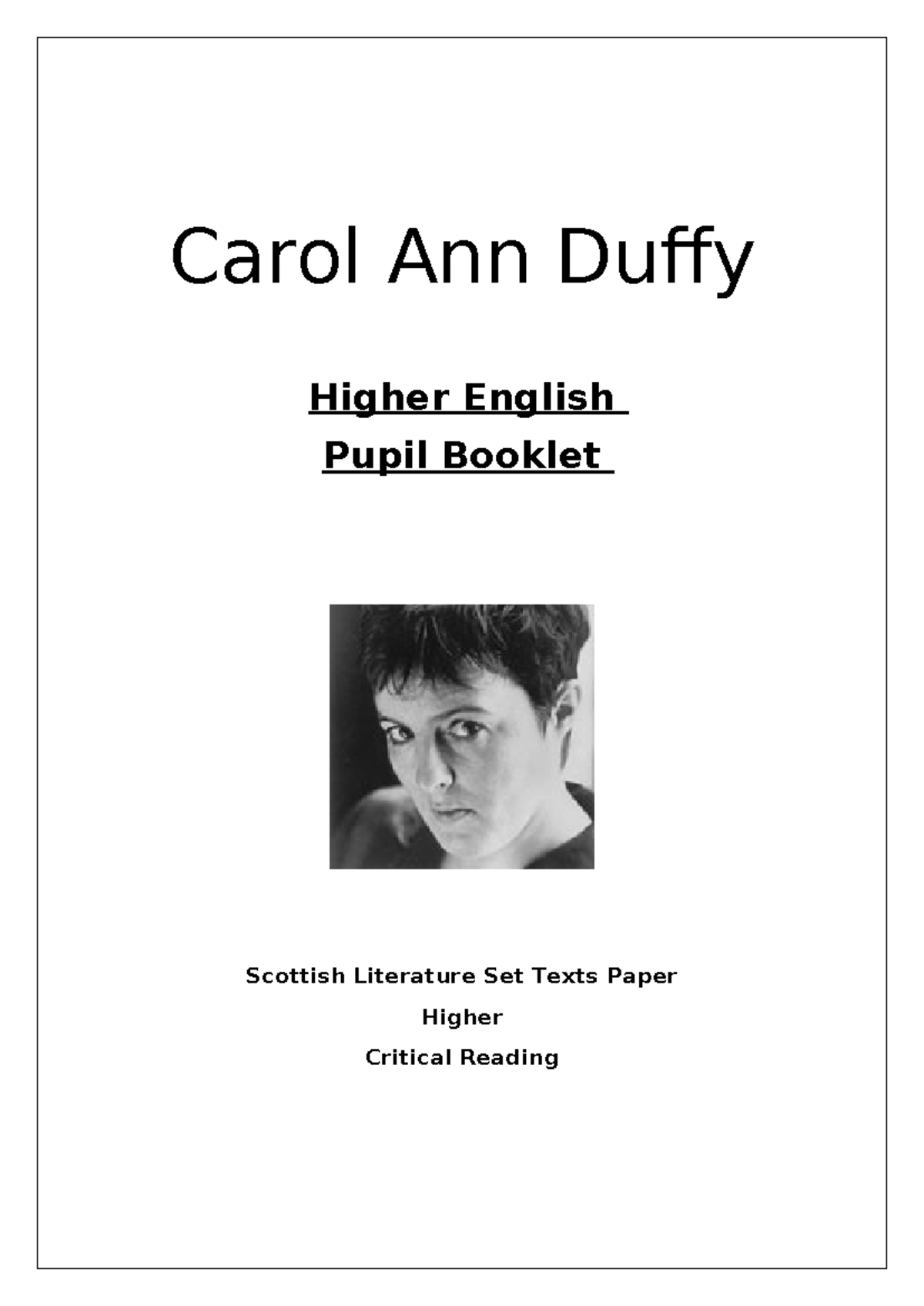 Higher English: Carol Ann Duffy - Glossary & Poetic Analysis Notes ...