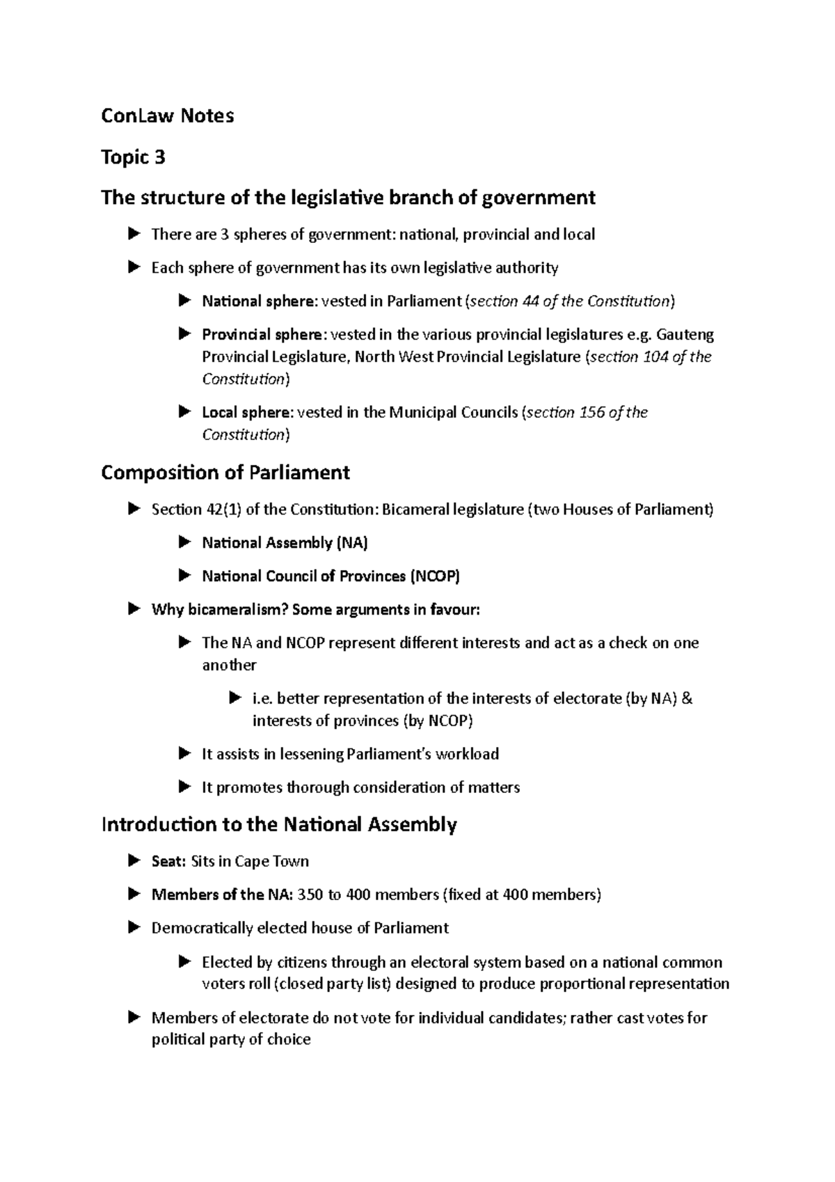 Con Law Lecture Notes: Legislative Branch Structure & Functions - Studocu
