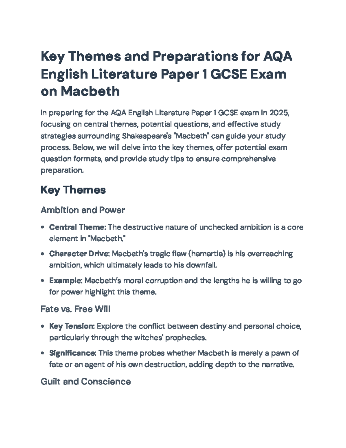 AQA GCSE English Lit Paper 1: Themes & Study Tips for Macbeth - Studocu
