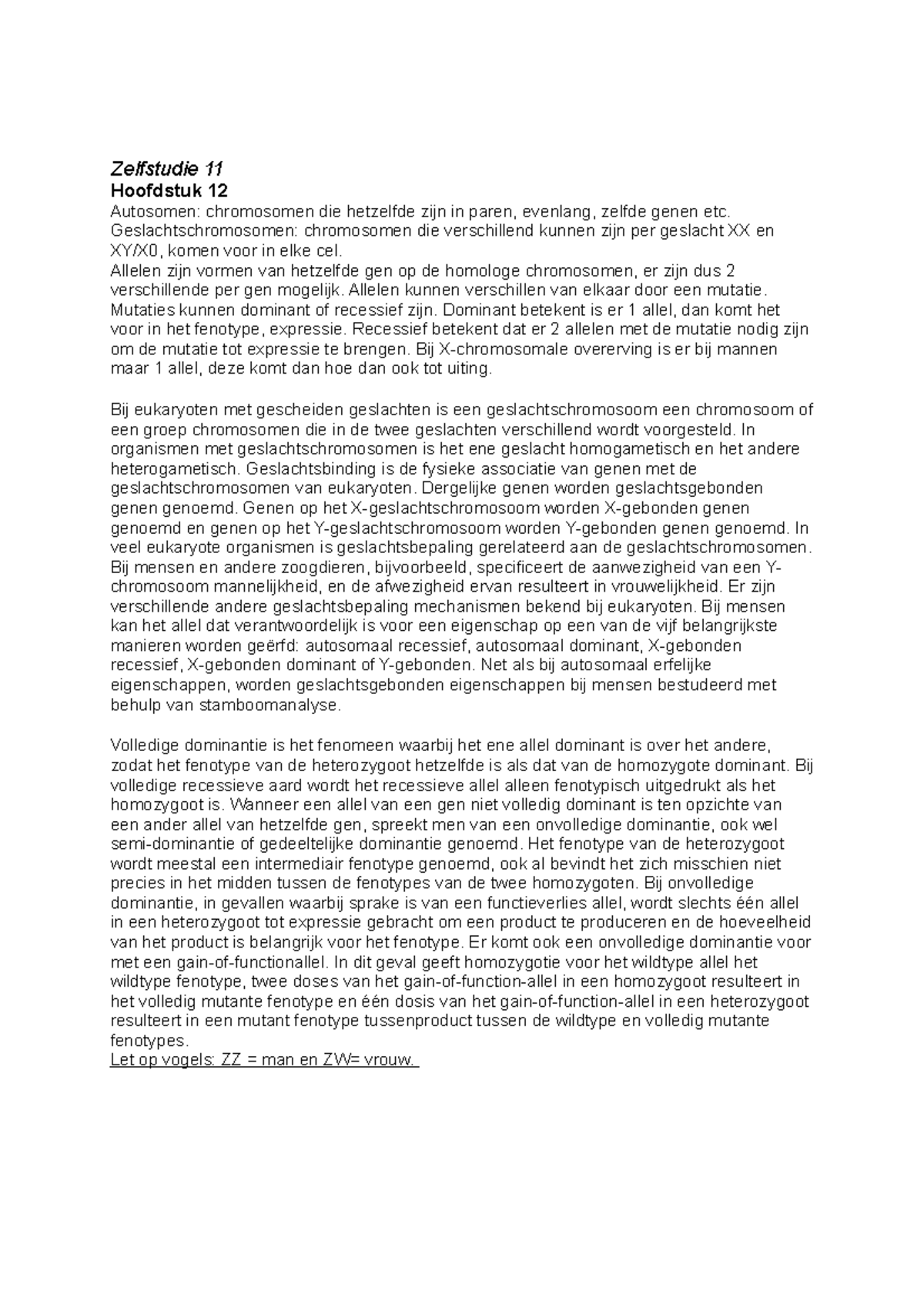 Zelfstudie 11 genoom populatie - Zelfstudie 11 Hoofdstuk 12 Autosomen ...