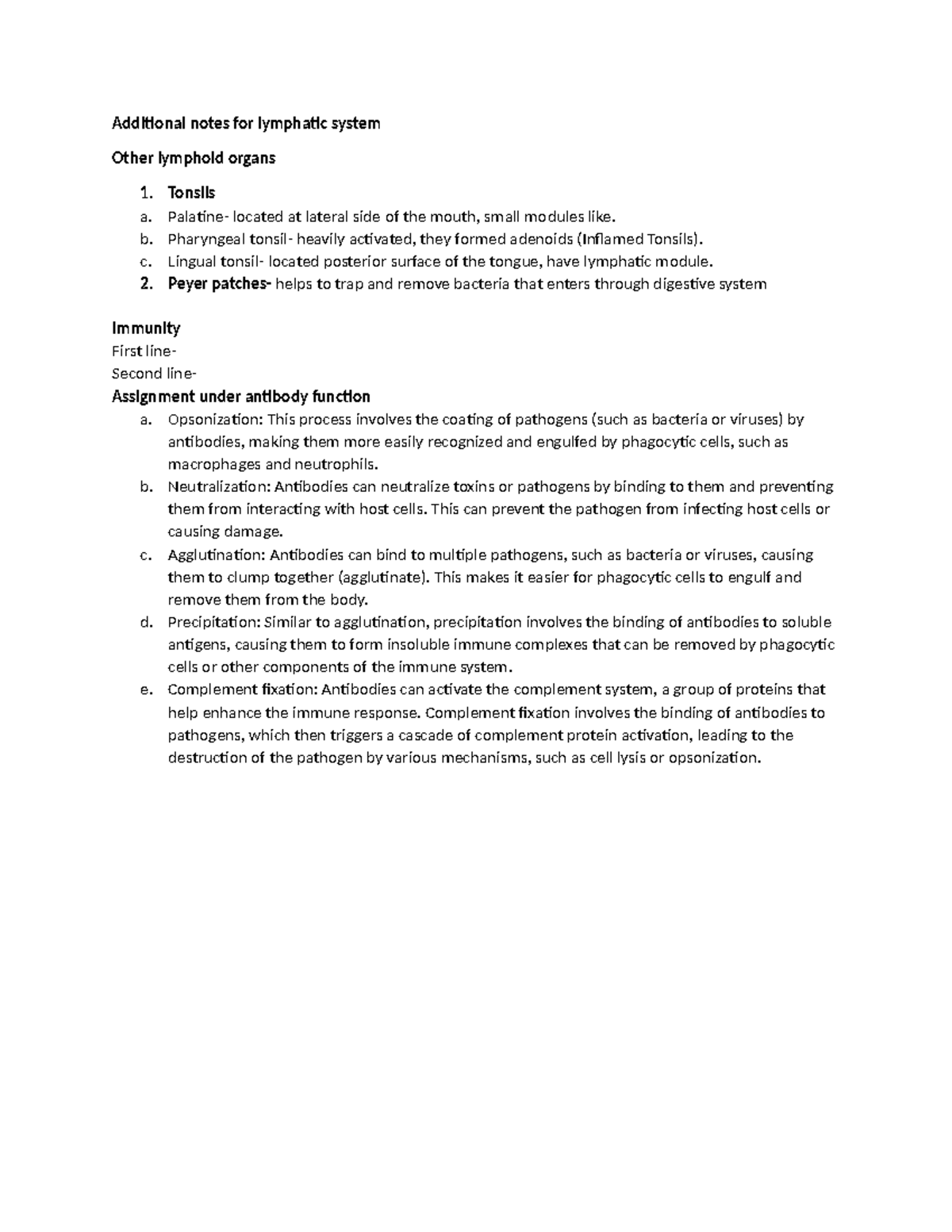 Additional Notes on Lymphatic System and Immunity (BIO 101) - Studocu