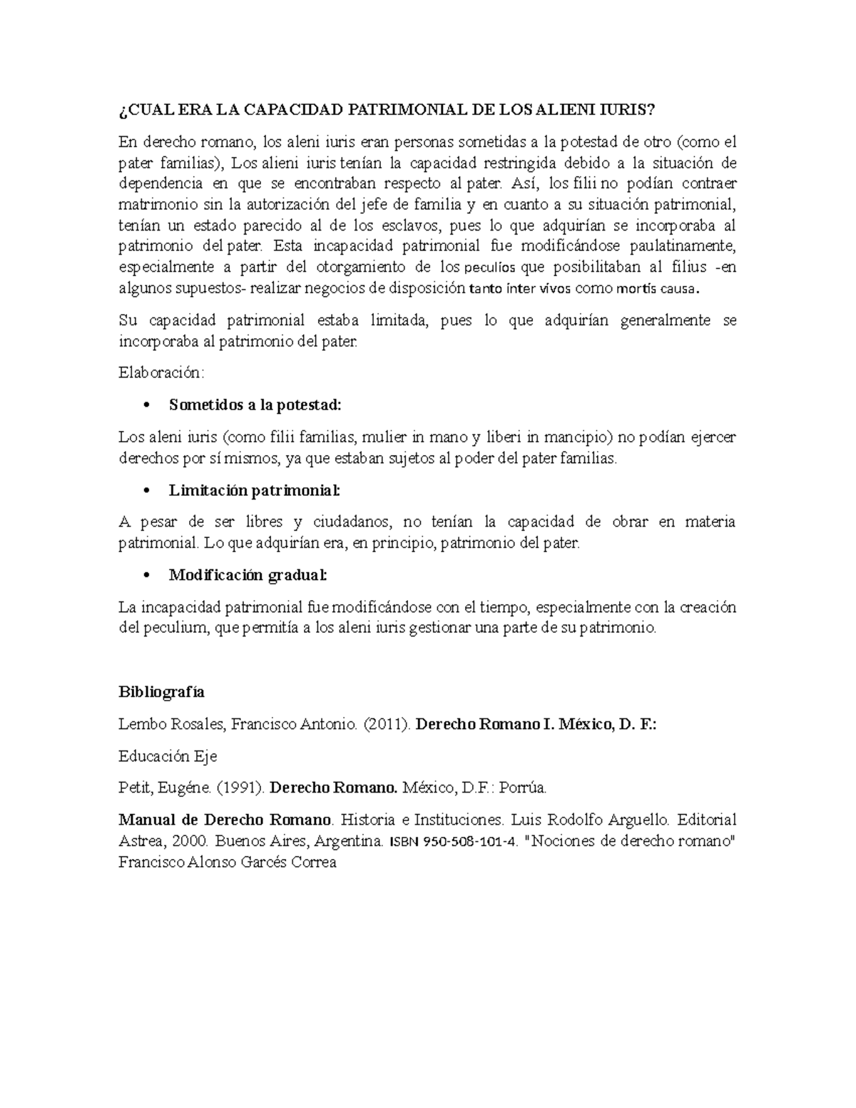 ERA LA CAPACIDAD PATRIMONIAL DE LOS ALIENI IURIS EN DERECHO ROMANO ...