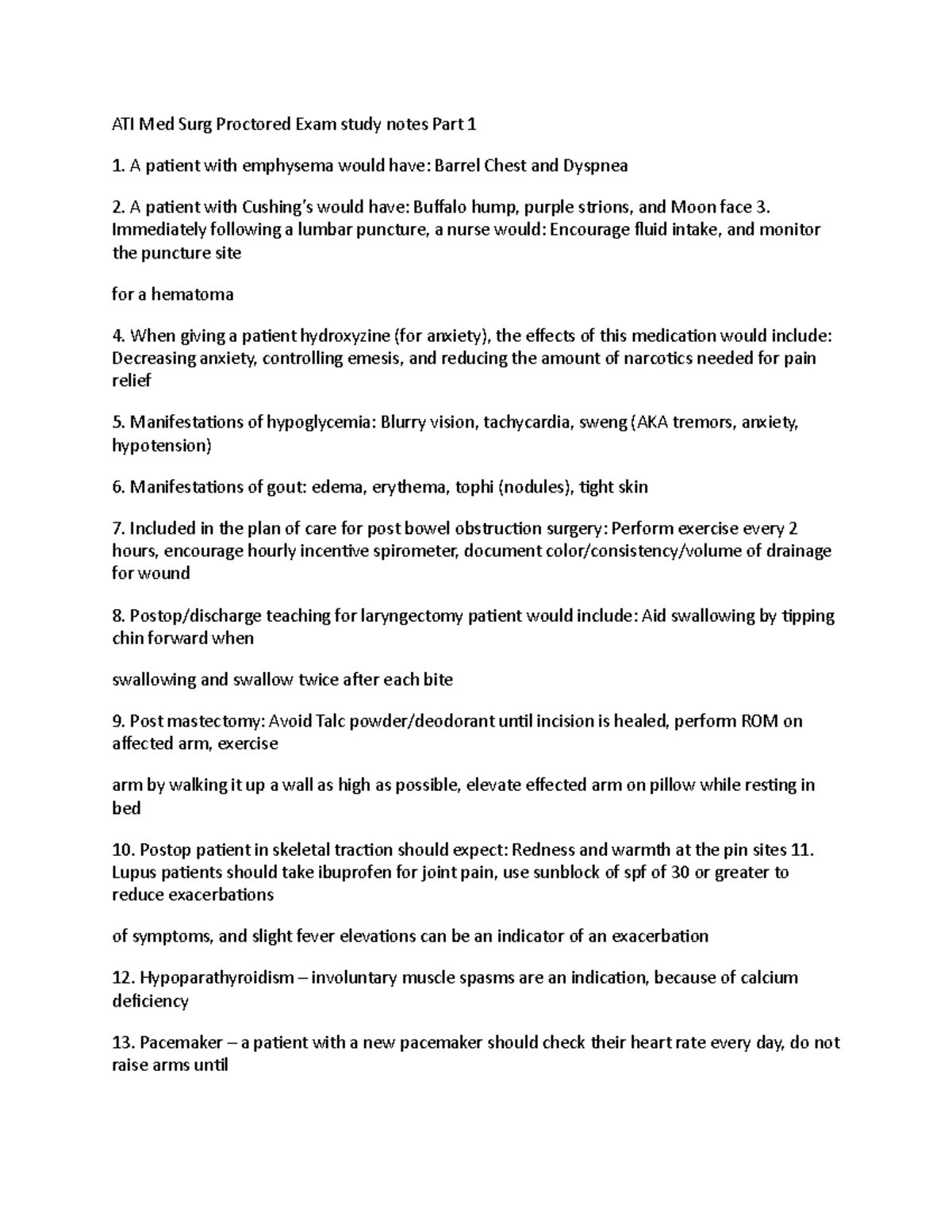 Proctor study notes - ATI Med Surg Proctored Exam study notes Part 1 A ...