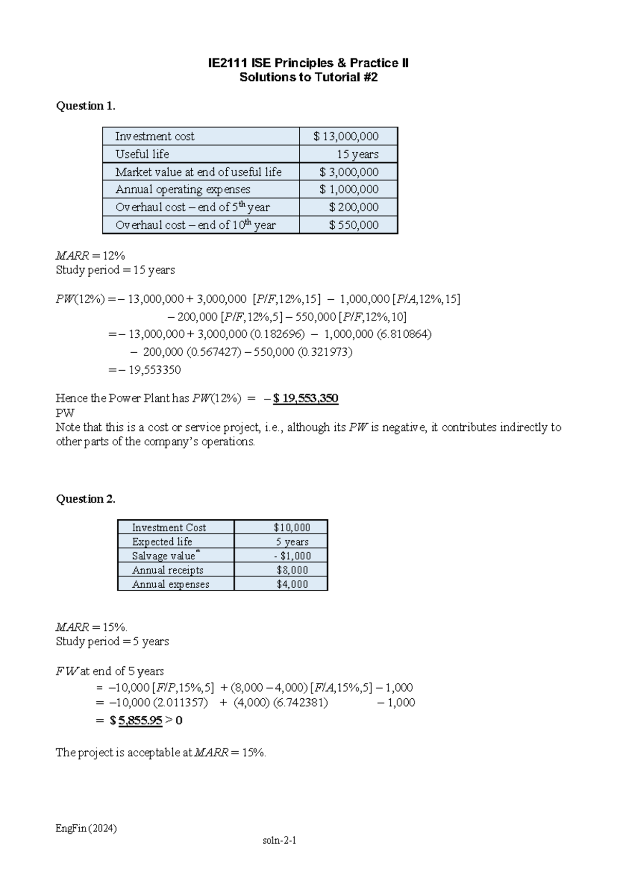 Ie2111 24 tut 2 solutions - EngFin (2024) IE2111 ISE Principles ...