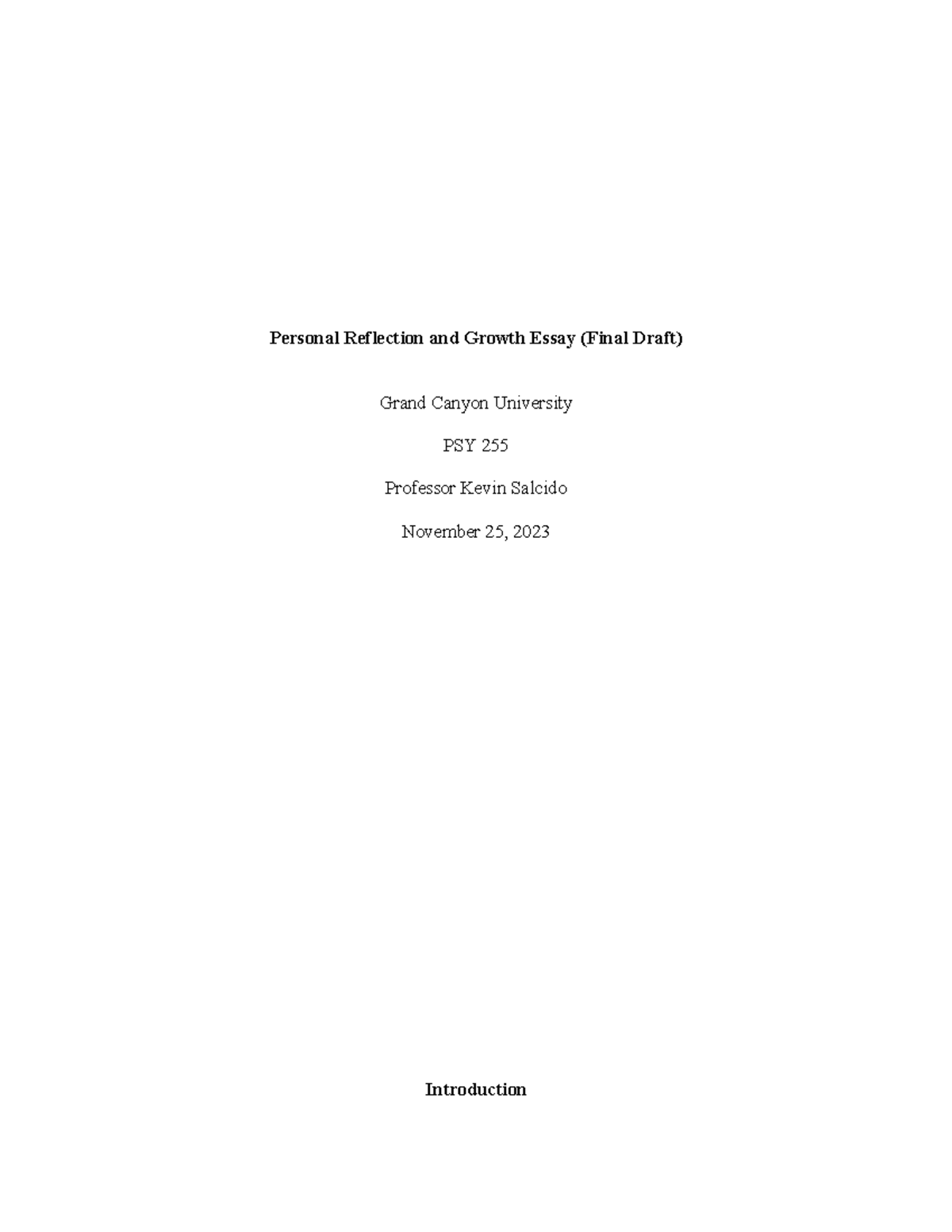 Personal reflection - assignment - Personal Reflection and Growth Essay ...