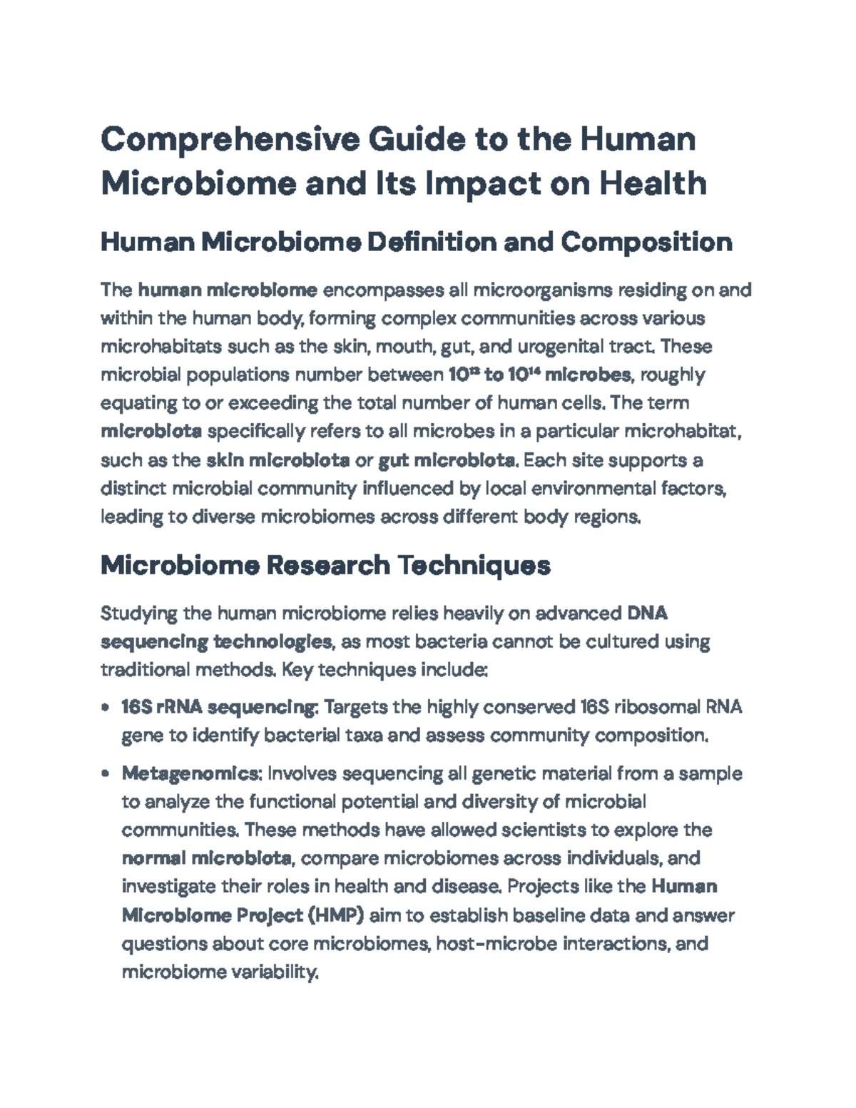 Comprehensive Overview of the Human Microbiome and Health Impacts - Studocu