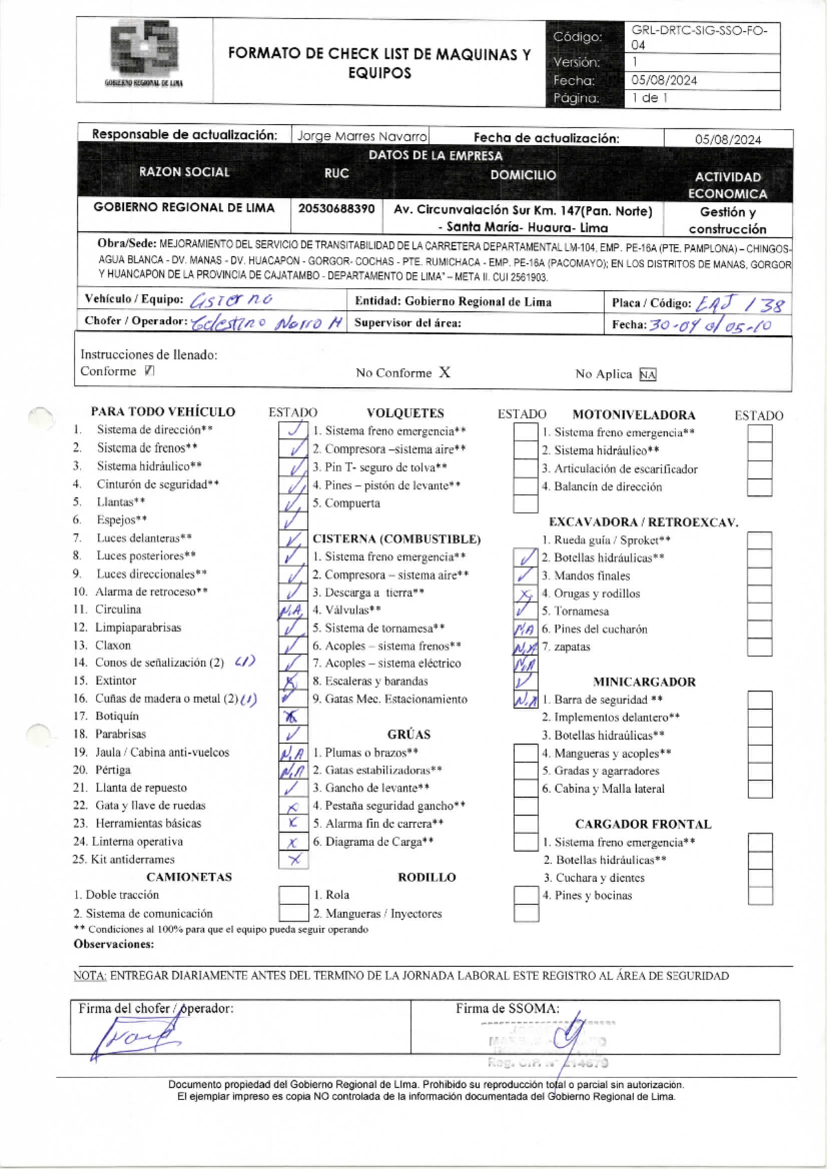 Check LIST - COMO QUE - ES Código: 04 FORMATO DE CHECK LIST DE MAQUINAS ...