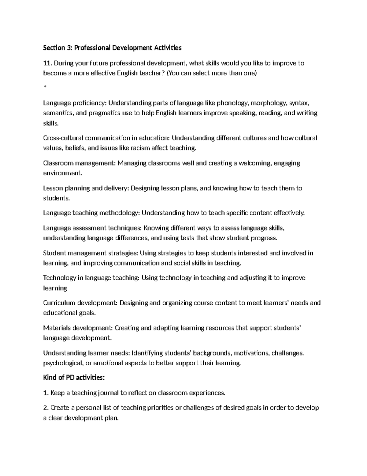 Professional Development Activities for English Teachers: Skills ...