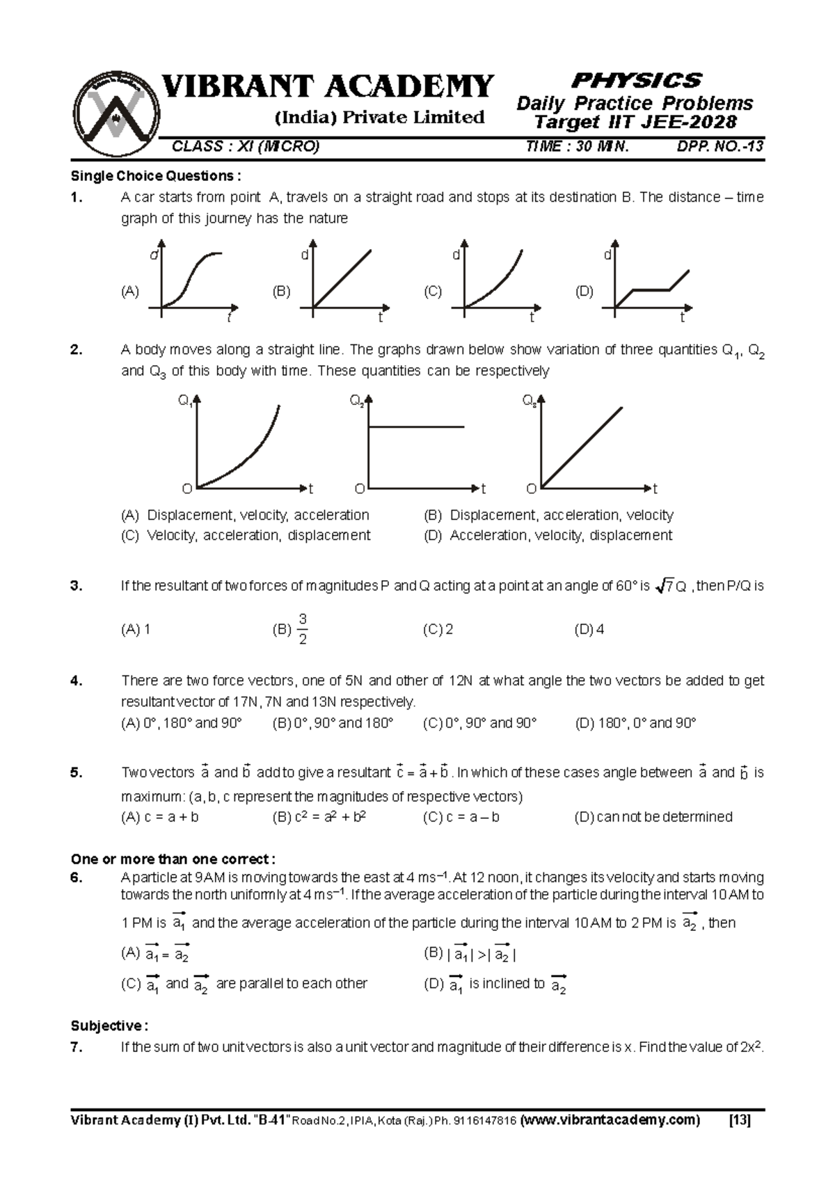 VIBRANT ACADEMY DPP-13: Daily Physics Practice Problems for IIT XI ...