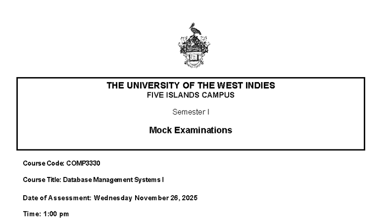 Database Management Systems I - Semester I Mock Exam Solutions - Studocu