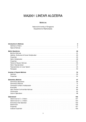 MA2001 Linear Algebra I Tutorial 3: Matrix Equations & Solutions - Studocu
