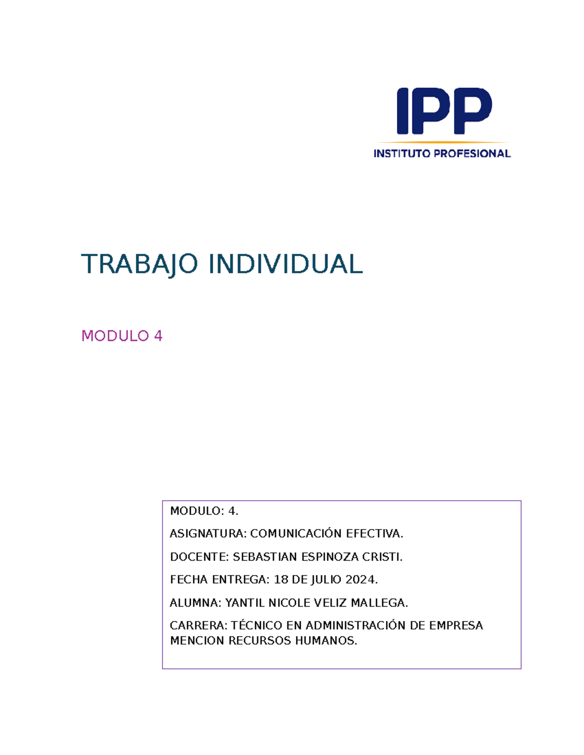 Yantil Veliz TI M4 Comunicacion Efectiva - TRABAJO INDIVIDUAL MODULO 4 ...