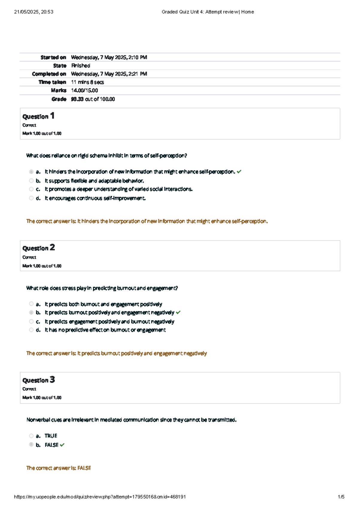 PSYC 1205 Graded Quiz Unit 4: Emotional Intelligence Insights - Studocu