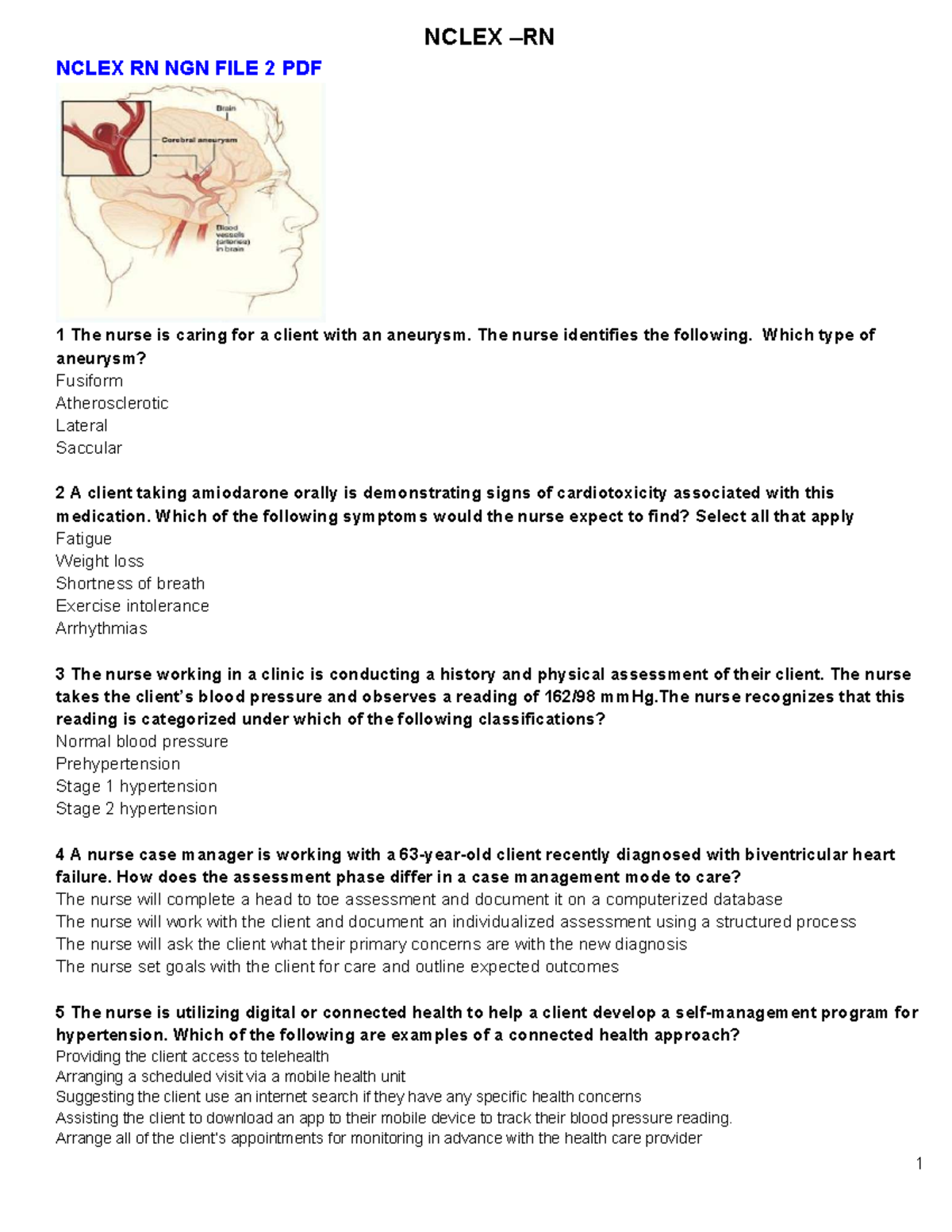 NCLEX RN Study Guide: Real Questions Set 10 - Studocu