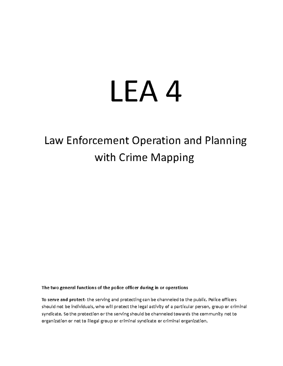 LEA 4 - Lecture Notes on Police Operations and Crime Mapping Techniques ...
