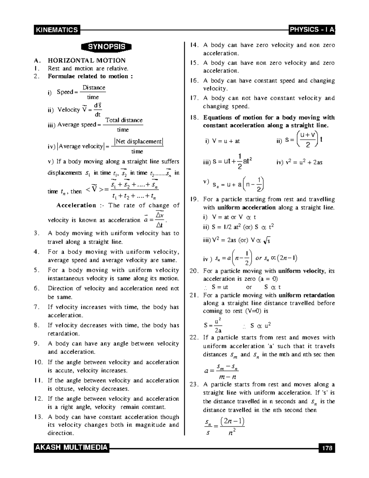 Kinematics Overview and Key Concepts (PHYSICS I A) - Studocu