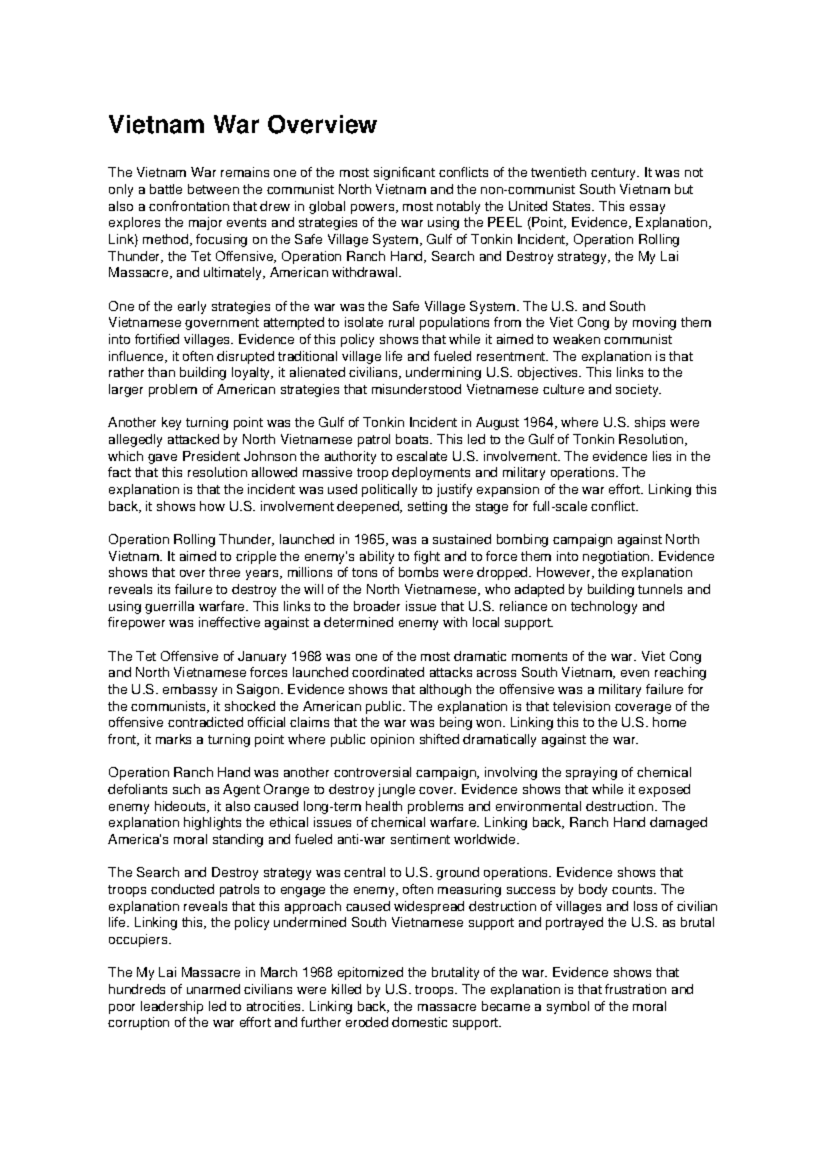 Vietnam War Overview: Key Events and Strategies Analysis - Studocu