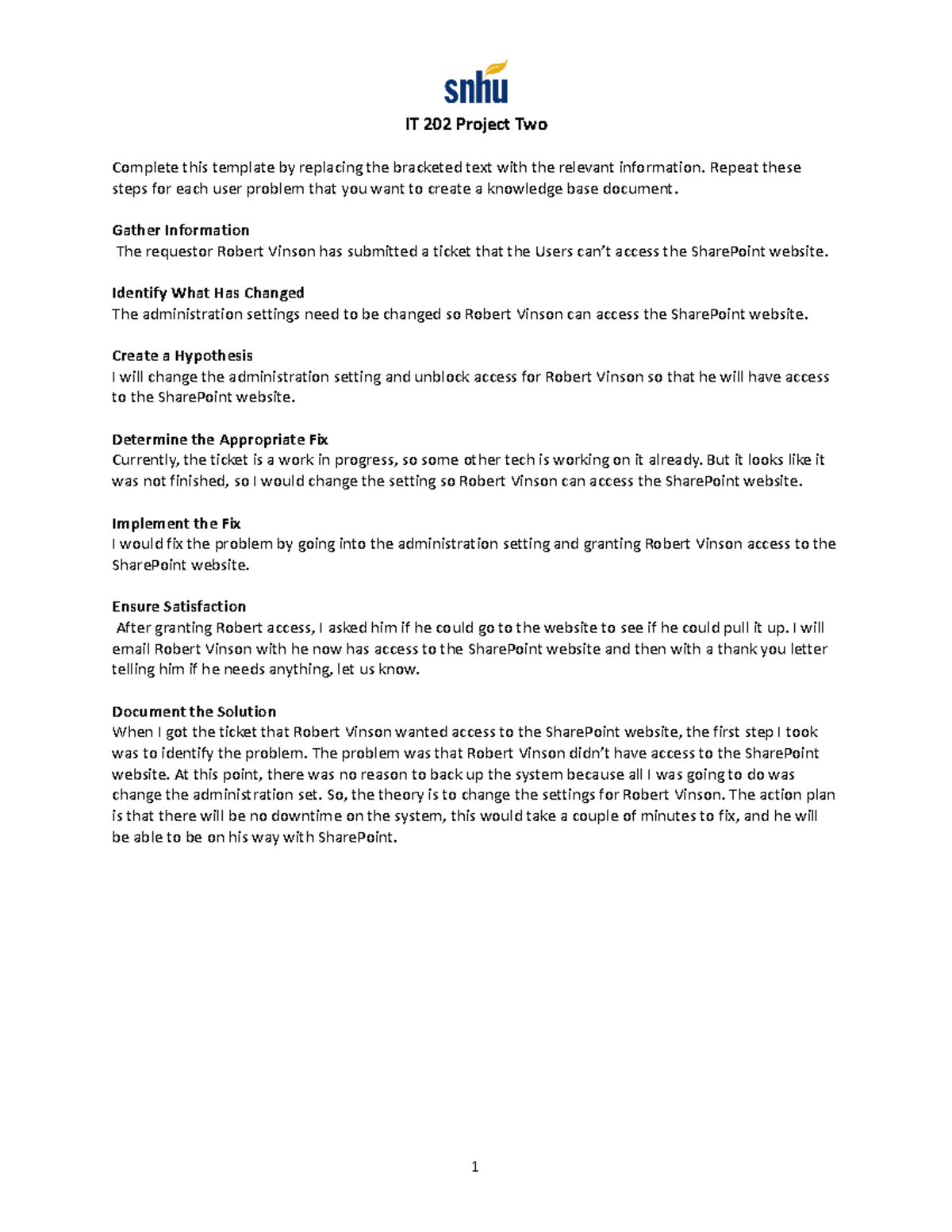 IT 202 Project Two - Final Knowledge Base Documents Compilation - Studocu