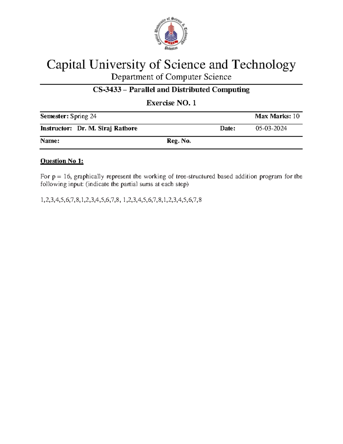 Parallel and Distributed Computing Exercise No. 1 - Spring 24 - Studocu
