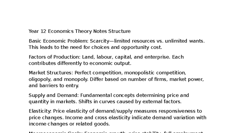 Year 12 Economics Theory Notes: Key Concepts & Structures - Studocu