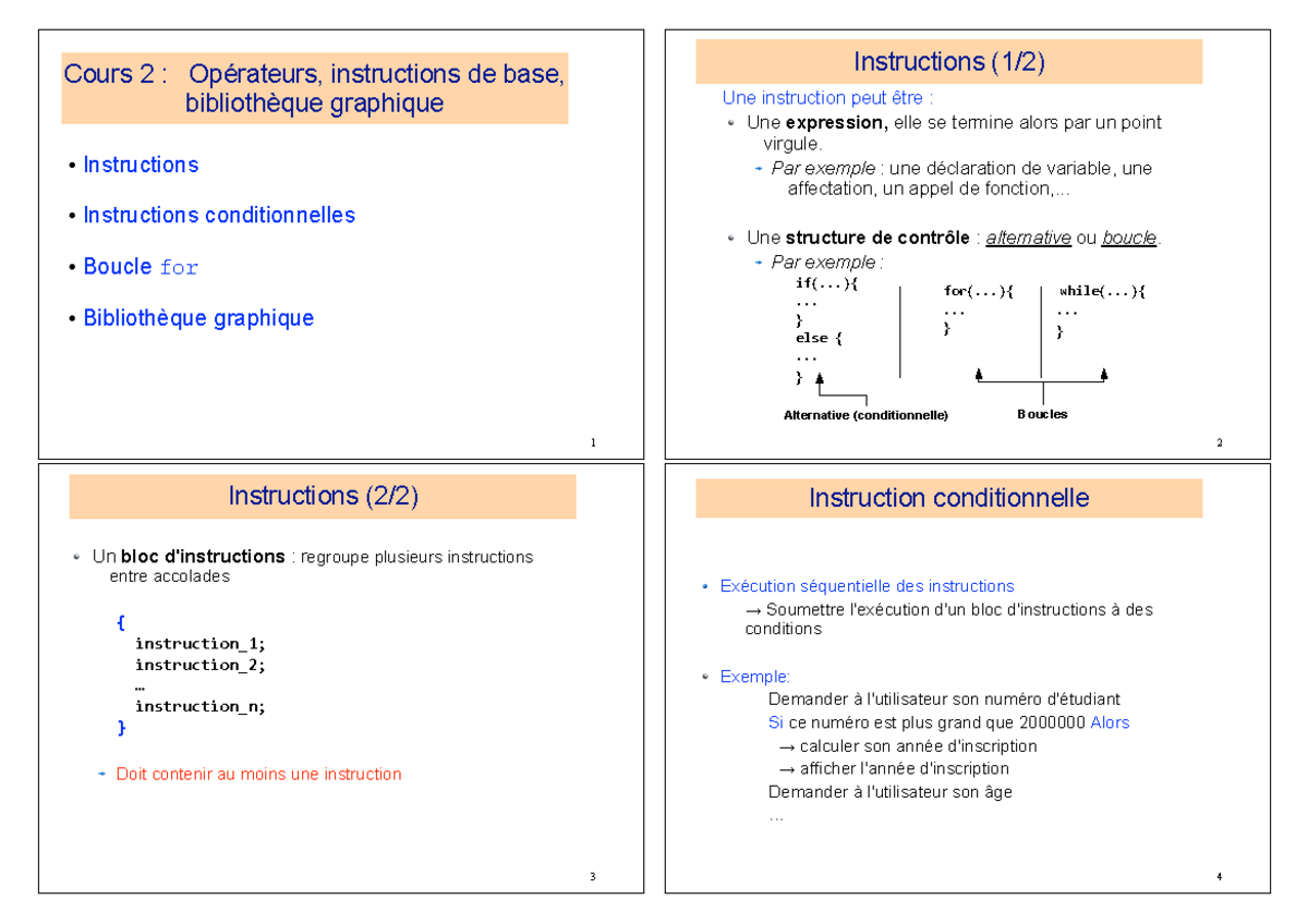 Cours 2 informatique - 1 Instructions Instructions conditionnelles ...