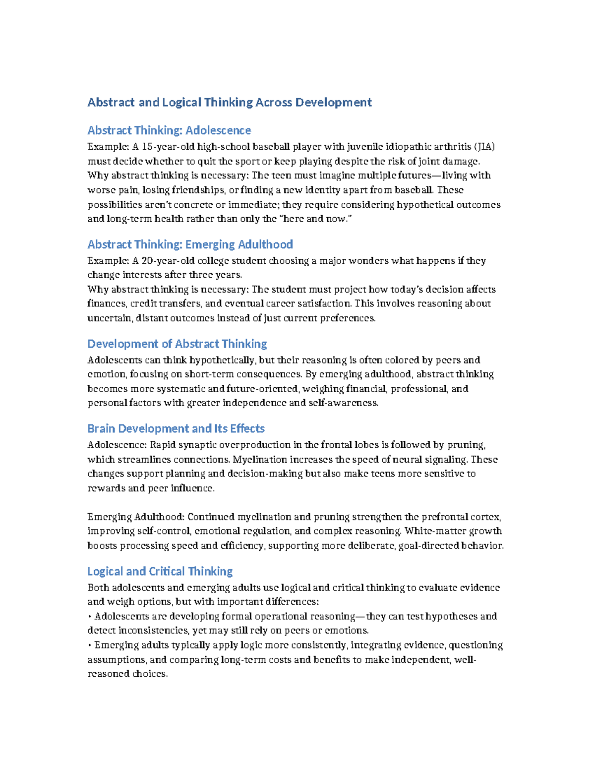 Abstract and Logical Thinking Development: Adolescence to Emerging ...