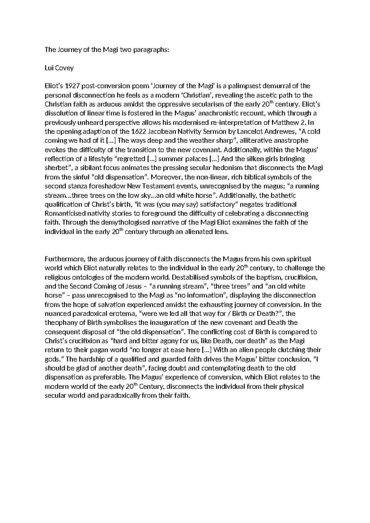 The Journey of the Magi: Analyzing Eliot's 20th Century Faith Struggles ...