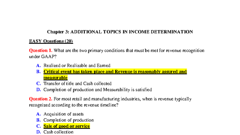 C3 - Additional Topics in Income Determination: Easy & Medium Questions ...