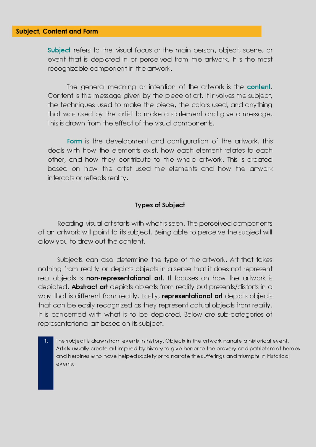 Sunject in Art - Arts - Subject refers to the visual focus or the main ...