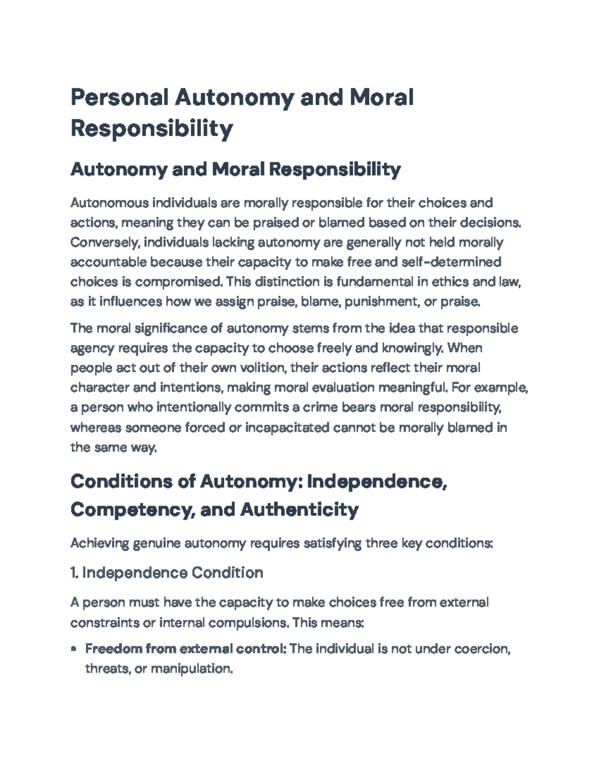 Understanding Personal Autonomy and Moral Responsibility in Ethics ...