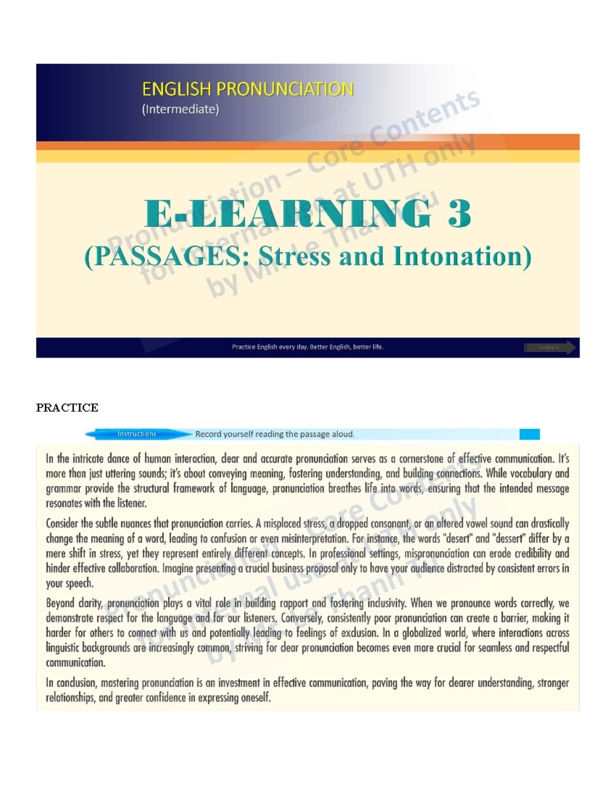 ENGLISH PRONUNCIATION (Intermediate) - Stress & Intonation Passages ...