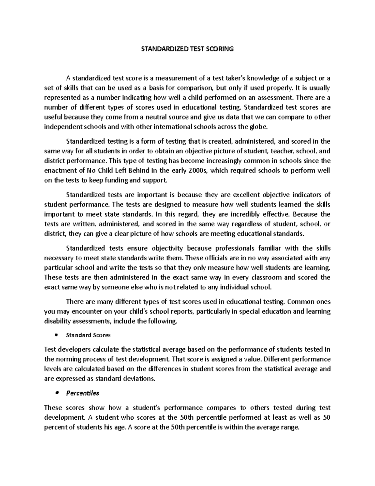 Standardized Test Scoring - BS. education - PangSU - Studocu