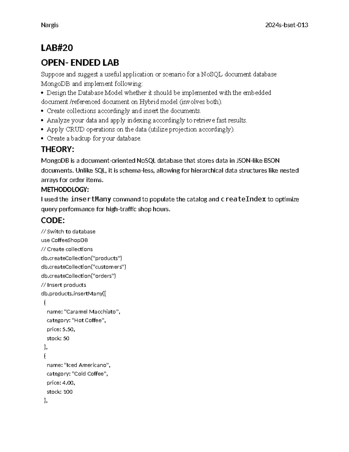 NoSQL Database Design & Implementation with MongoDB - Open-ended Lab ...