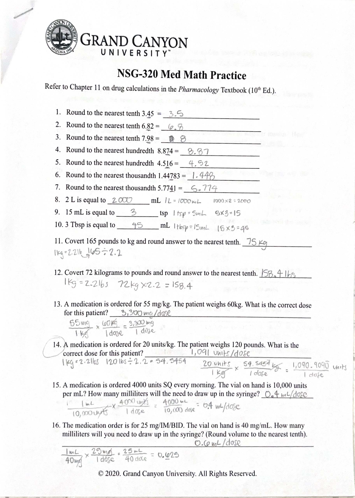 320 Med Math #1 - Drug Calculations Practice from Chapter 11 - Studocu