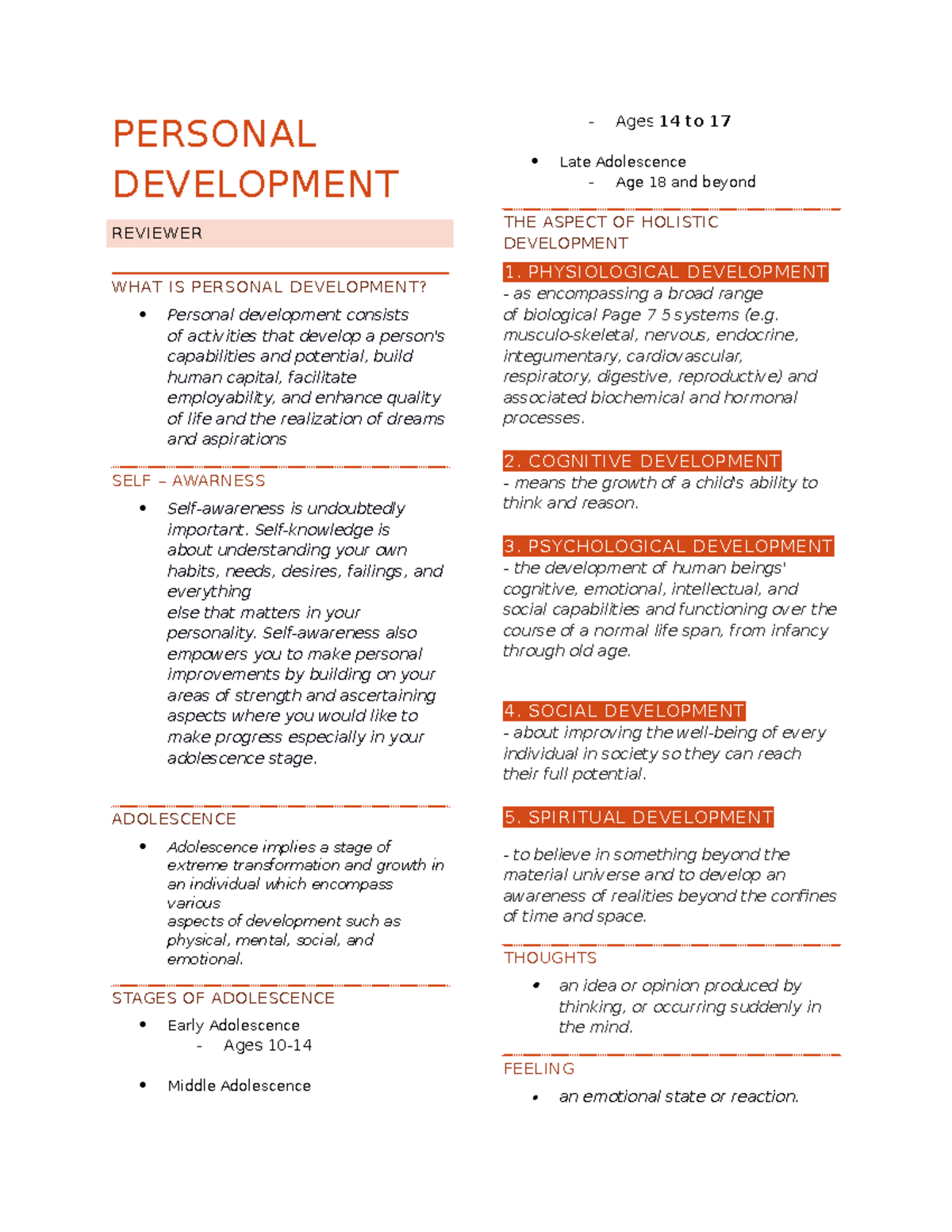 Personal Development Reviewer - Studocu