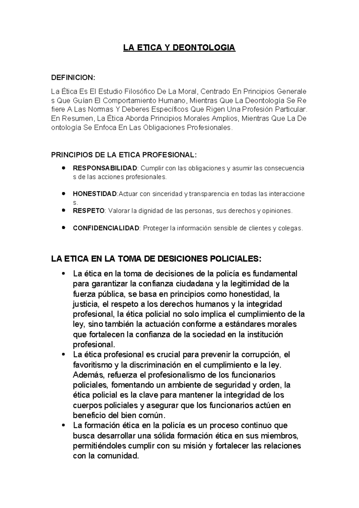 LA ETICA Y DEONTOLOGIA EN LA POLICIA: PRINCIPIOS Y OBLIGACIONES - Studocu