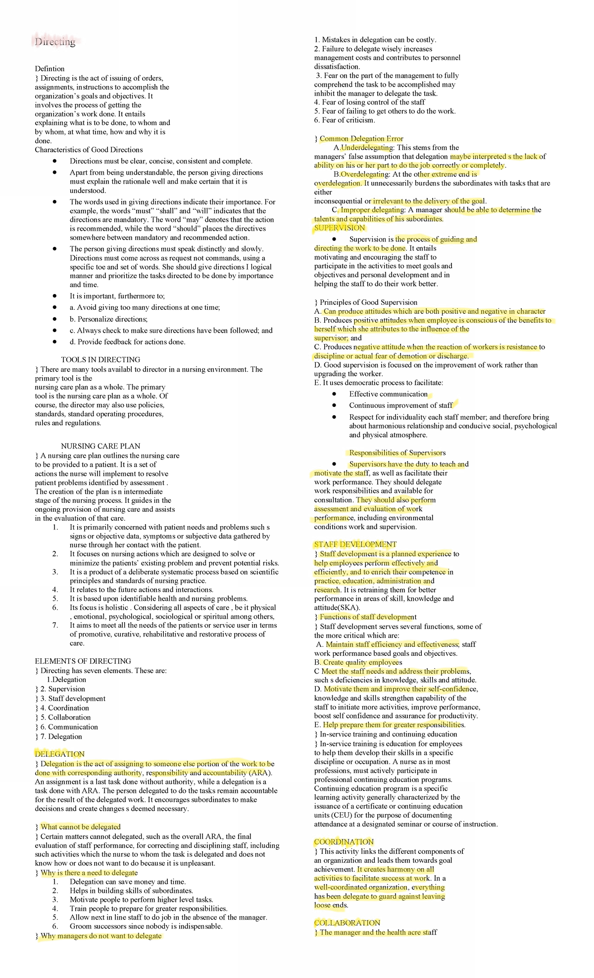 Directing in nursing: tools, elements, and ethical considerations - Studocu