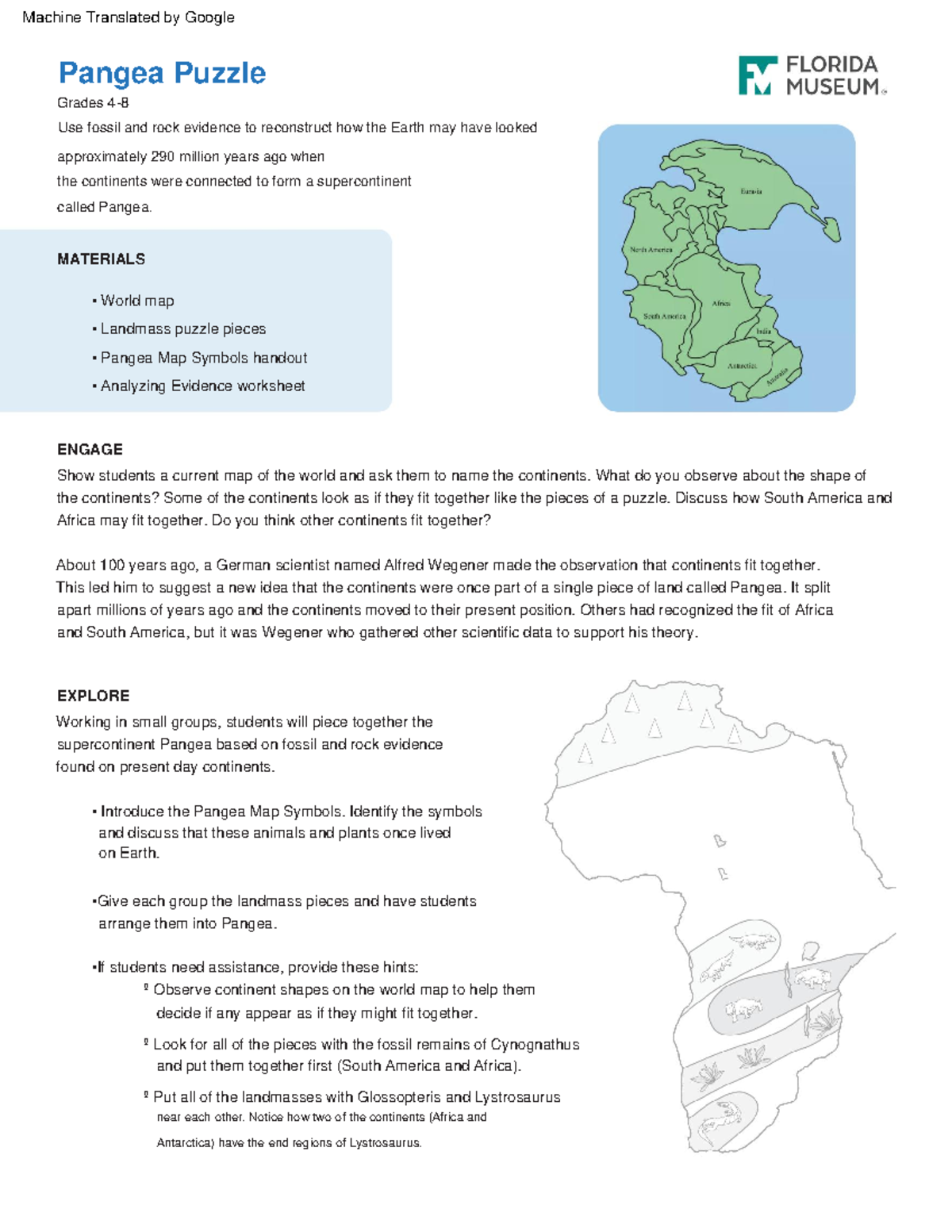 Florida Museum Pangea Activity - Use fossil and rock evidence to ...