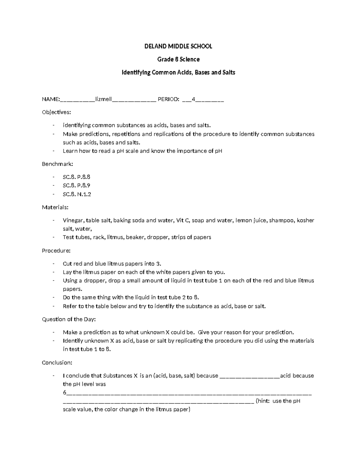 Grade 8 Science Lab: Identifying Acids, Bases & Salts (SC.8.P.8.8 ...