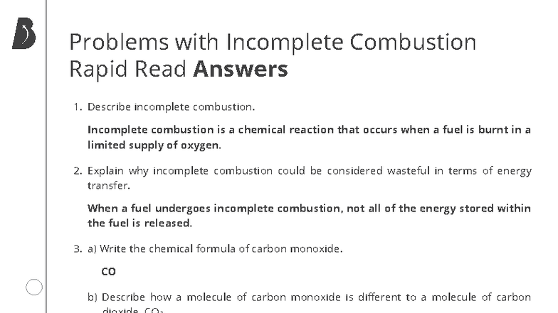 Problems with Incomplete Combustion: Rapid Read Answers (Chem 101 ...