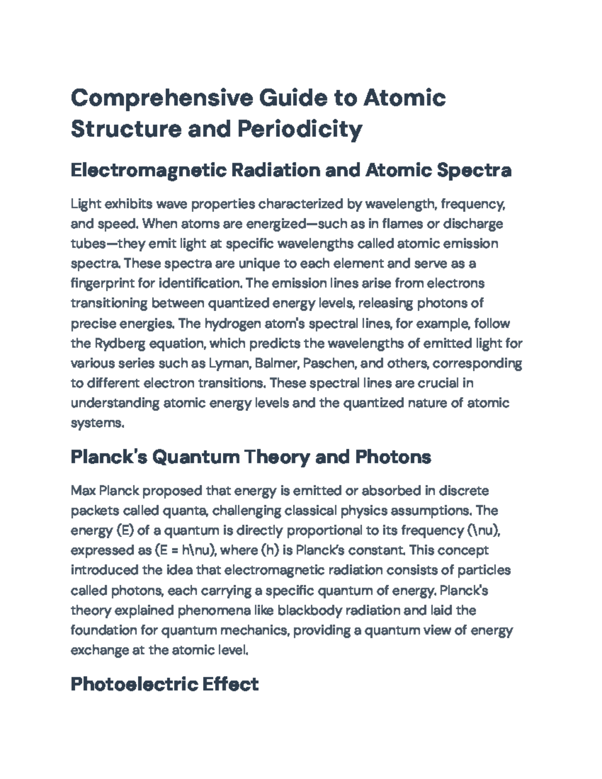 Comprehensive Guide to Atomic Structure & Periodicity (CHEM101) - Studocu